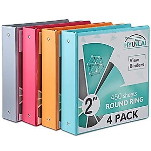 2 Inch 3 Ring Binder, HYUNLAI 2'' Round-Ring View Presentation View Binders, Holds Up to 8.5"11" Paper,Customizable Clear Cover,for Home,Office,and School Supply,4 Pack