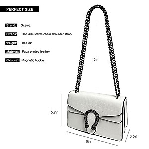 Gxamz Women Crocodile Pattern Leather Crossbody Shoulder Bag Retro Clutch Handbag with Chain Satchel Bag (White)