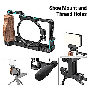 SMALLRIG Vlog Camera Cage for Sony RX100 VI and RX100 VII Camera (Fits DSC-RX100 M6 and DSC-RX100 M7 Camera) with Wooden Handle Grip Vlogger Youtuber – CCS2434
