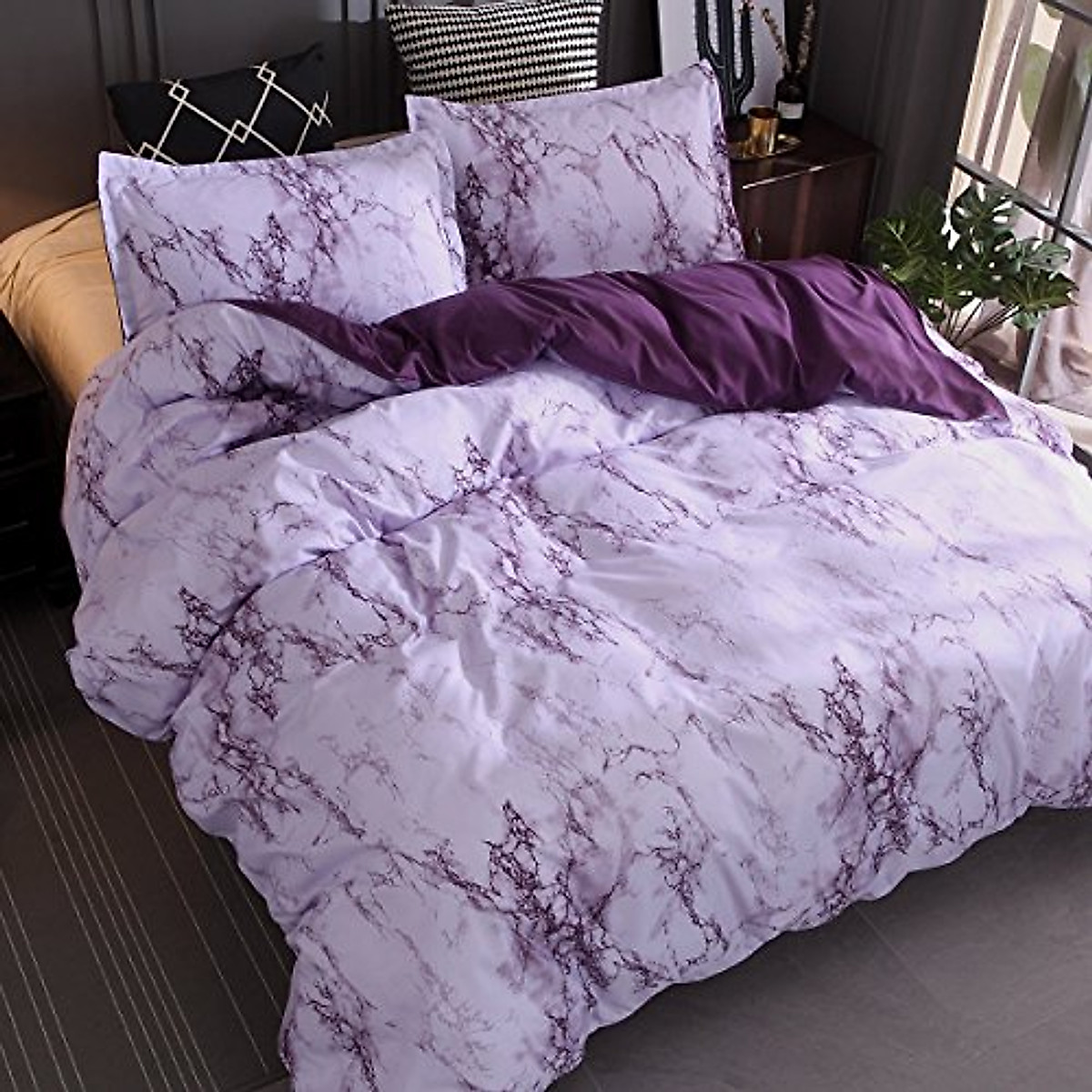 Feelyou Twin Bedding Duvet Cover Set Grape Reversible Marble Luxury Microfiber Lightweight Down Comforter Quilt Cover with Zipper Closure Best Organic 2PCS