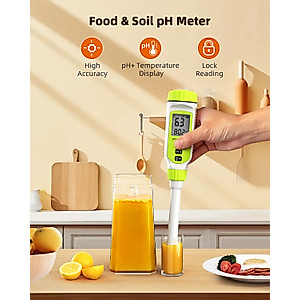Tadeto Multifunctional Digital pH Meter for Food, High Precision Garden Soil pH Test Kit with LCD ℃/℉ Display for Plant/Solution, Water and Food pH Tester for Meat, Bread, Cheese,Water, Pool