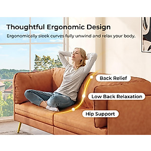 Vesgantti Leathaire Couch Loveseat Sofa, 73" Mid-Century Modern Couch with Deep Seat Comfort Cushions, Small Sofa Couches for Living Room, Bedroom, Office, Apartment, Tool-Free Assembly, Orange