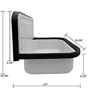 Alape Bucket Sink Wall Mounted Small Service Sink Glazed Steel Utility Sink, With Overflow, Dark Black Trim