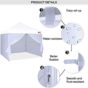 MASTERCANOPY Pop-up Canopy Sidewall Kit, 3 Sidewalls & 1 Doorwall Only (10x10,White)