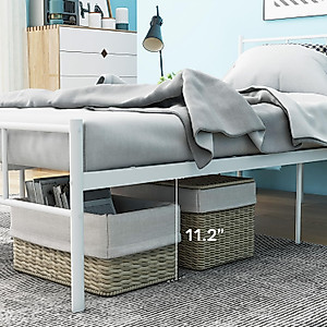 wOod-it Twin Bed Frame with Headboard - 12.8 Inch Metal Platform, Noise-Free Heavy-Duty Steel Slat Mattress Foundation, No Box Spring Required - White