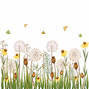 Amaonm Removable 3D Waterproof Green Plants Grass and Dandelion Wall Decals DIY Peel and Stick Decor Wall Sticker for Kids Girls Baby Bedroom Living Room Kindergarten Nursery Classroom Decoration (B)