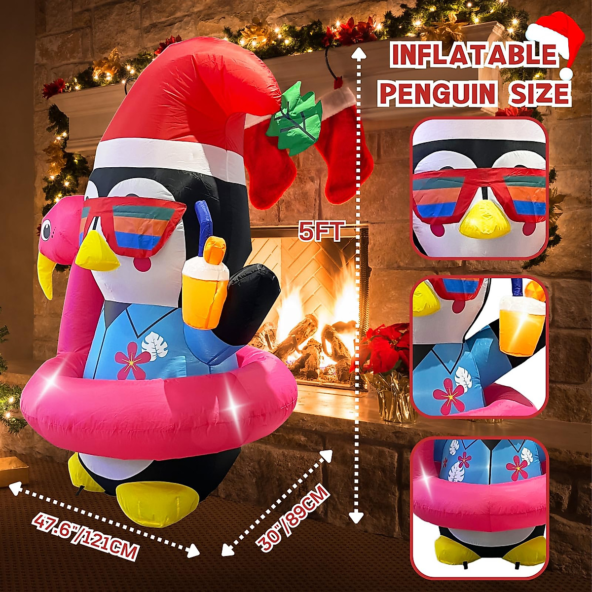 Kofero Inflatable Penguin Christmas Yard Decorations 5FT Outdoor Cute Blow up Xmas Decoration with Built-in LED Lights for Indoor Holiday Party Yard Garden Lawn Décor