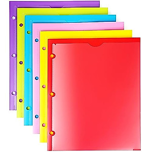 MAKHISTORY Plastic 4 Pocket Folders with Clear Front Cover- 6PCS, 2 Horizontal Pockets and 2 Vertical Pockets, Folders with Pockets for 3 Ring Binder, Card Slot, Assorted Colors, Letter Size