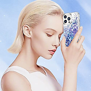 Caka Designed for iPhone 14 Pro Case, iPhone 14 Pro Case 2022 Glitter Bling Sparkle for Women Girls Liquid Floating Quicksand Cover with Screen Protector Phone Case - Blue Purple