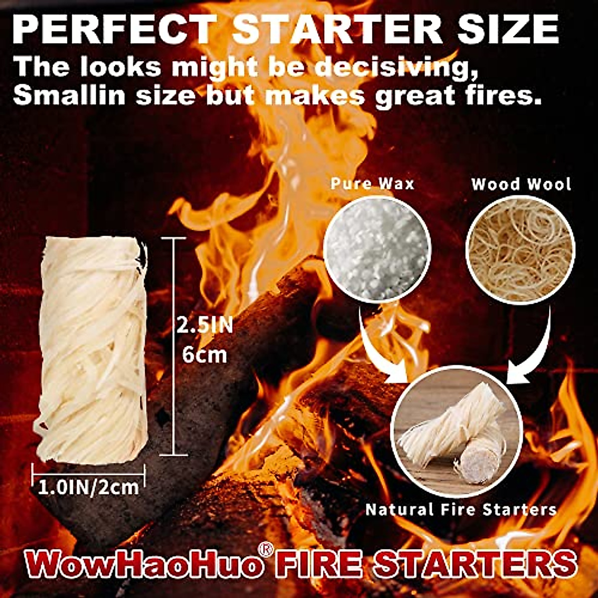 WowHaoHuo 30Pcs Fire Starters for BBQ,Campfires, Grill,Fireplace, Camping,Wooden Pellet Stove, Fire Pit,Smoker, Waterproof, Safe for Indoor/Outdoor,Natural Firestarter