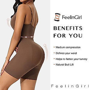 FeelinGirl Shapewear Tummy Control Plus Size Waist Trainer Vest Fajas Colombianas Post Surgery Full Body Shaper Jumpsuit Coffee XS/S