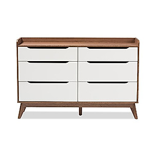 Baxton Studio Chests of Drawers/Bureaus, 6-Drawer Storage Dresser, White/Walnut Brown