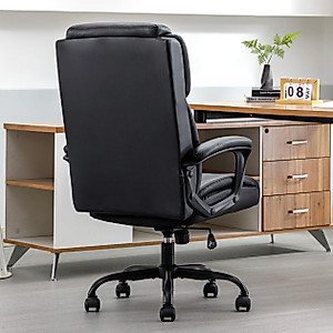 DYHOME Office Chair High Back Black Leather Executive Ergonomic Lumbar Support, Big and Tall Comfortable Home Office Computer Desk Chair Metal Base Modern Managerial Chair