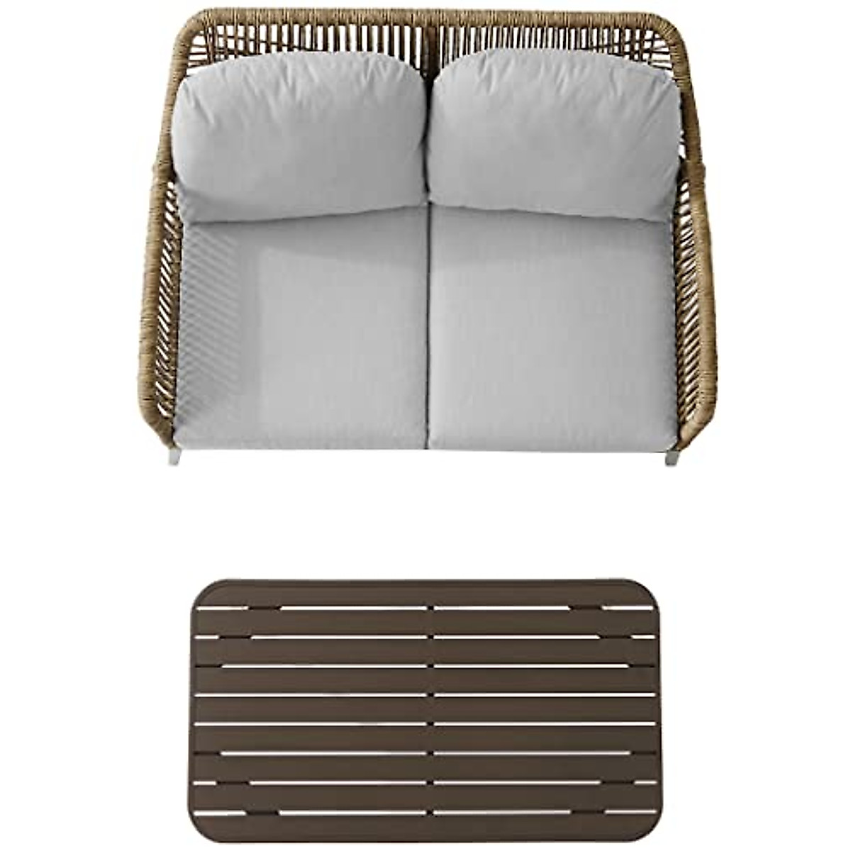 Crosley Furniture CO7360LB-LG Haven Outdoor Wicker 2-Piece Conversation Set (Loveseat, Coffee Table), Light Brown with Light Gray Cushions