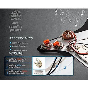 LAMSAM Prewired Pickguard with SSH Pickup Set, 3-ply Pick Guard Loaded Alnico V Single Coil Humbucker Pick-ups, Electric Guitar Scratchplate as Luthier Replacement Parts, Black-03