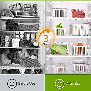 Fruit Storage Containers for Fridge - 10-Piece Kitchen Organizers Leak Proof Produce Saver and Veggie Storage Bins Set for Refrigerator, Plastic Airtight Food Storage Containers with Lids & Handle