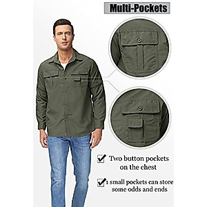 TACVASEN Men's Quick Dry UV Protection Zipper Convertible Long Sleeve Shirt,Green,Large