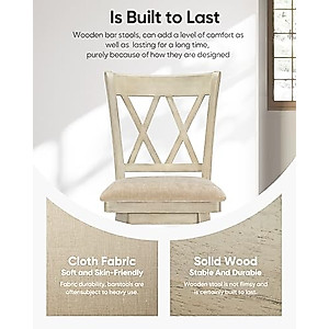 Bar Stools Set of 3, 30.3" Seat H for 39.3"~41.3" Counter Height, 360° Swivel Modern Bar Stool with Curved Wooden Back, Luxury Cloth Fabric Upholstered Counter Stools for Kitchen Island Counter