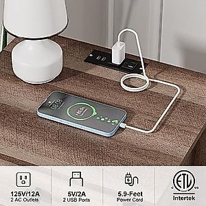 HOSEOKA Rustic Nightstand with Charging Station, Farmhouse Brown Wood Night Stand Bedroom Bedside Table Bed Side Table Sofa End Table with Storage Cabinet for Living Room