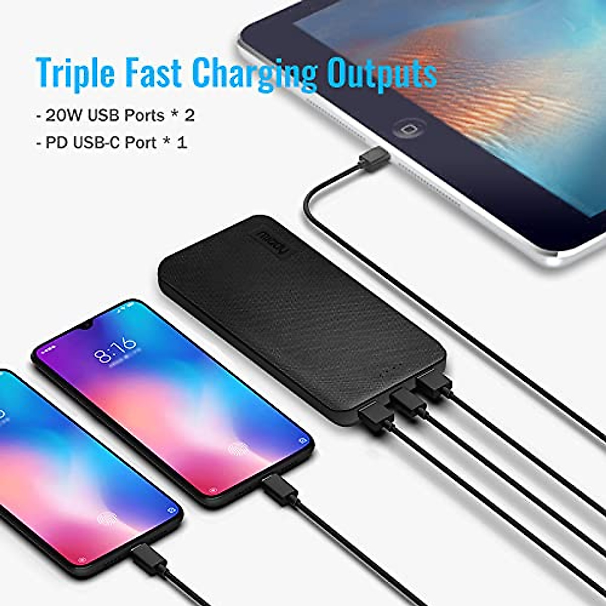 Miady 2021 Upgraded 20W PD Power Bank 24000mAh, USB-C Portable Charger, Portable Phone Charger for iPhones and Android Smartphones