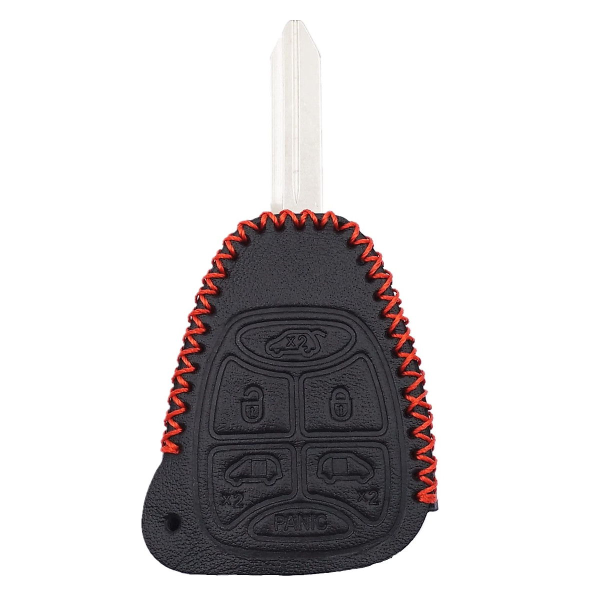 MJKEYAuto Black Leather 6 Buttons Smart Remote Key Fob Cover Chain Case for 2007 2006 2005 2004 Chrysler Town & Country Dodge Caravan Caravan