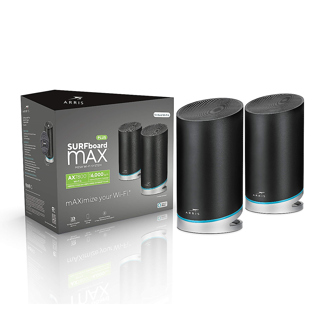 ARRIS Surfboard mAX™ Plus AX7000 Mesh Tri-Band WiFi 6 Router System. WiFi Coverage of up to 6,000 sq ft Homes. (W130)
