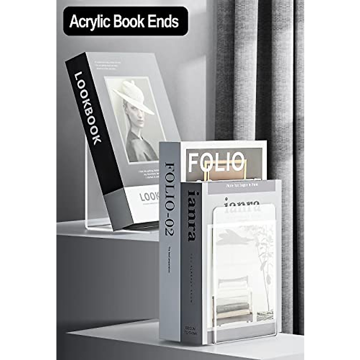 Bookend-Plastic Acrylic Bookends，Bookends，Book Ends for Shelves，Bookshelf Book Holder，Heavy Duty Book Ends (Transparent Book Ends)