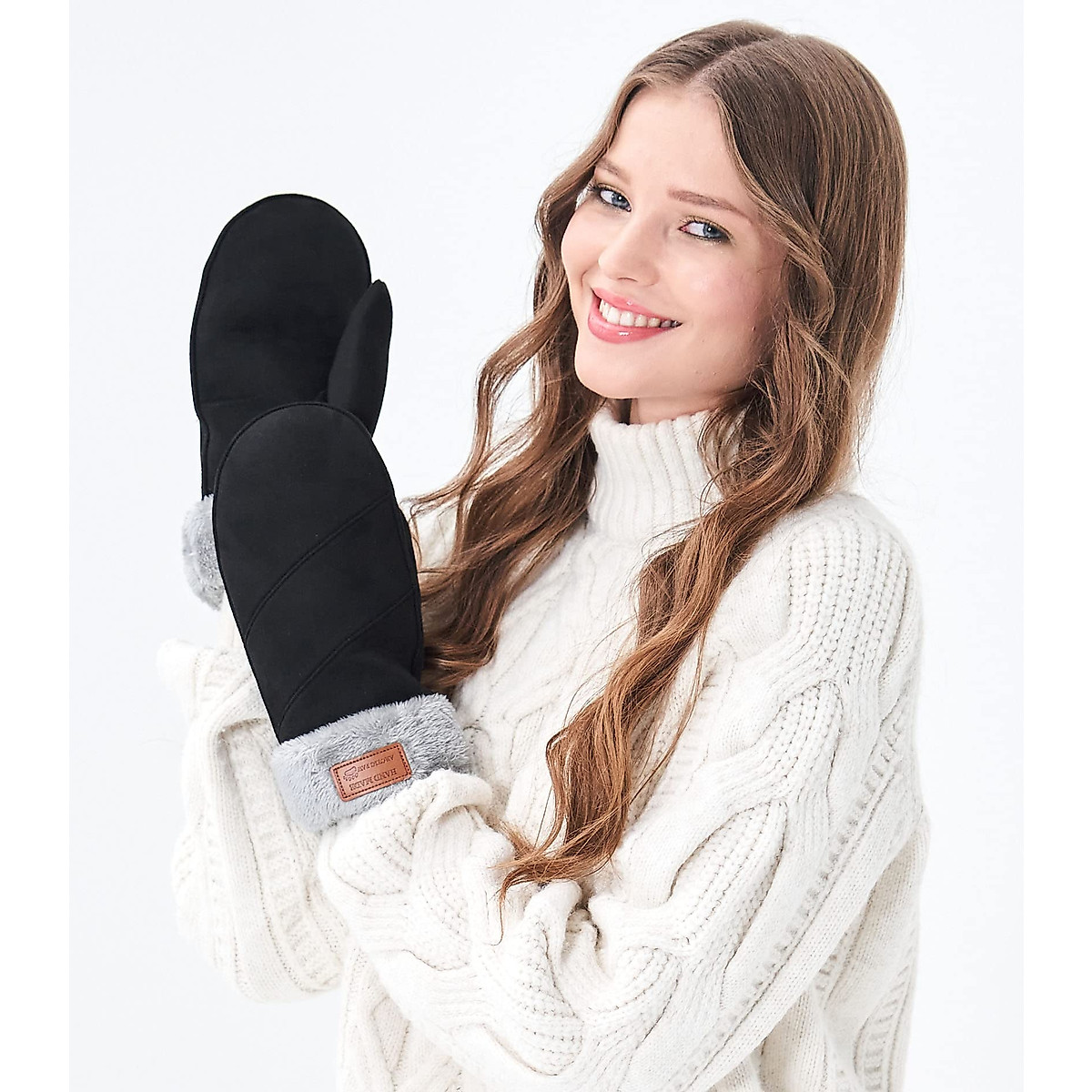 Arctic Paw Warm Black Faux Fur Running Mittens Women Winter Glove Mittens, Black