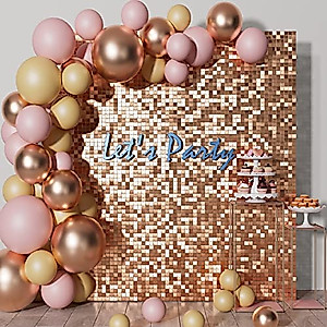 COKAOBE Rose Gold Shimmer Wall Backdrop 24PCS Gold Sequins Backdrop Decoration Panels, Photo Backdrops for Birthday, Anniversary Wedding Engagement Decoration (Rose Gold)