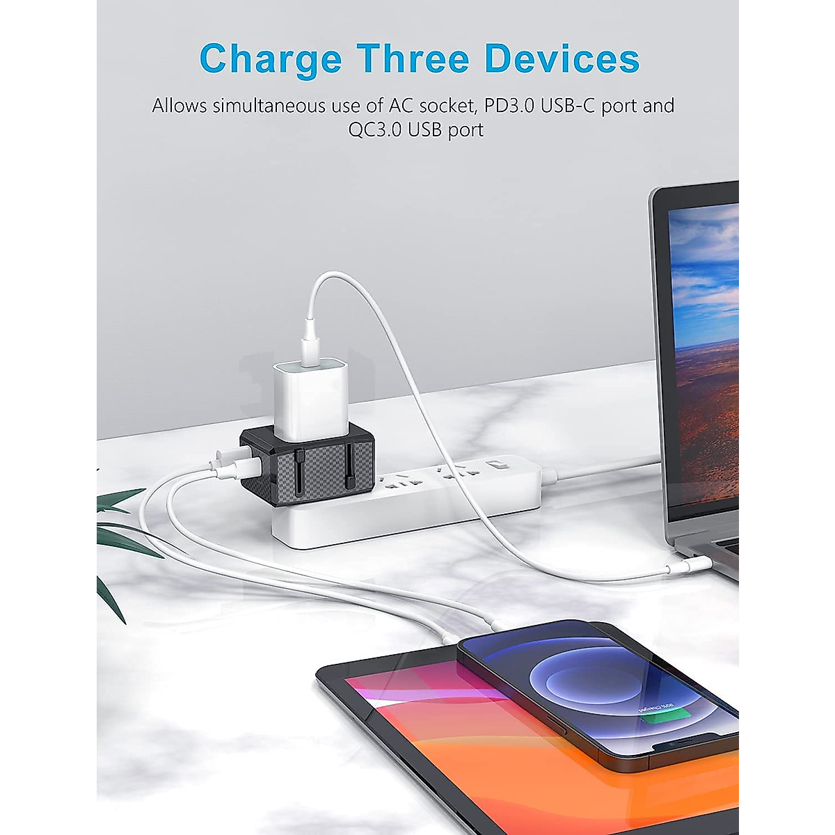 World International Travel Plug Adapter by Amoner - Powerful with Type C and USB Wall Charger Type I C G A Outlets 110V 220V A/C - EU Euro US UK AU