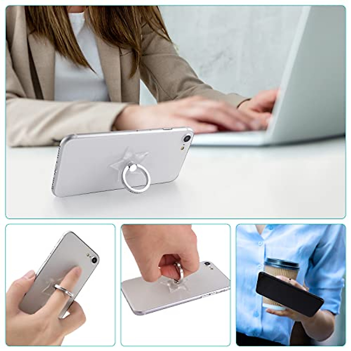 TIESOME Finger Kickstand Cell Phone Ring Holder, 3 Pcs Finger Ring Grip Stands 360° Rotation 180° Phone Ring Stand with Diamond Compatabile with Smartphones (Five-Pointed Star)