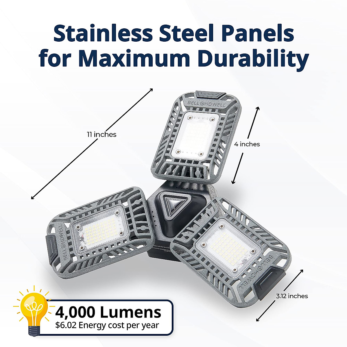 Bell+Howell Triburst Motion Sensor Technology, ASON TV 4000 Lumens / 6500 Kelvin Indoor, Ultra Bright Lighting with 144 LED Bulbs and Multi-Directional Triple Panel Bedroom, Garage, Ceiling Light