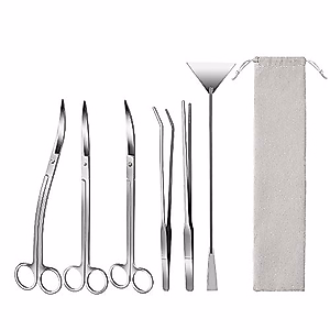 Cytheria Aquarium Aquascape Tools Kits, Long Stainless Steel Tweezers Scissors Spatula Carrying, Tool Aquascaping Tools Kit Bonsai Kit Plant Tools Algae Scrapers for Fish Tank (6 Pack)