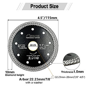 SHDIATOOL 4-1/2 Inch Porcelain Diamond Mesh Turbo Saw Blade Cutting Granite Marble Ceramic Tile Brick Pack of 2…