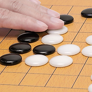 Yellow Mountain Imports Beechwood Veneer 0.4-Inch Etched Beginner's 9x9 Go Game Set Board with Single Convex Melamine Stones - Classic Strategy Board Game (Baduk/Weiqi)