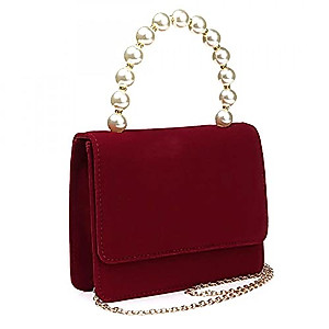 Evening Purses and Clutches Velvet Crossbody Handbag Shoulder Bag Evening Handbags with Pearl Top Handle (Black)