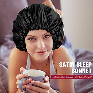 Geyoga 4 Pieces Silk Satin Bonnet Sleep Cap Extra Large Hair Bonnet for Sleeping Double Layer Reversible Hair Cap for Women Natural Curly Hair