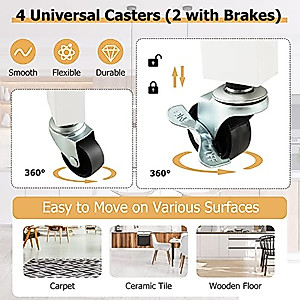 IFANNY Kitchen Island Cart, White Rolling Cart with Stainless Steel Table Top, Drawer, Metal Baskets & Wooden Tray, Wood Storage Cart on Wheels, Modern Serving Cart for Restaurant, Hotel