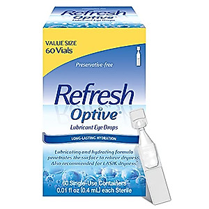 Refresh Optive Lubricant Eye Drops, Preservative-Free, 0.01 Fl Oz Single-Use Containers, 60 Count