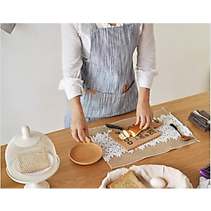 BBYBBS Linen Pinafore Apron Japan Style Mediumweight Japanese Apron Cross Apron No Tie Apron Double Front Large Size Pockets Halter Cross Bandage Aprons (blue)