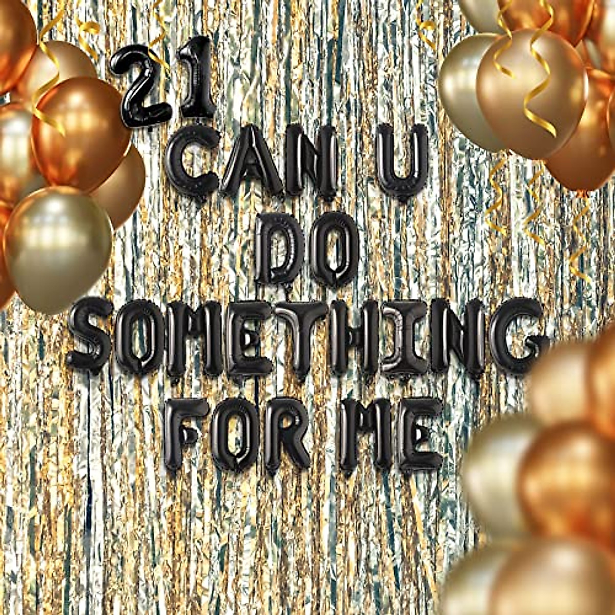 Generic 21st Birthday Balloon Banner, Black Color Scheme, Includes 1 Golden Ribbon and 2-3 Plastic Straws