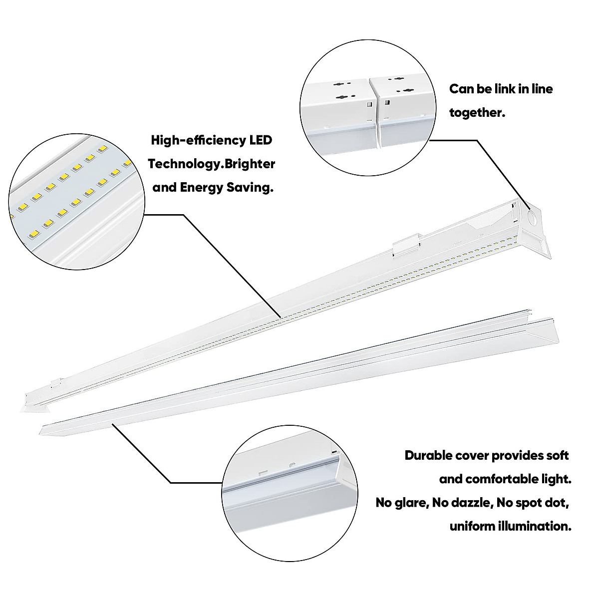 ANTLUX 8FT LED Shop Light 110W LED Linear Strip Lights, 1-10V Dimmable, 12000 Lumens, 5000K, Commercial Grade 8 Foot LED Light Fixtures for Warehouse, Garage, 8’ Fluorescent Tube Replacement, 4 Pack