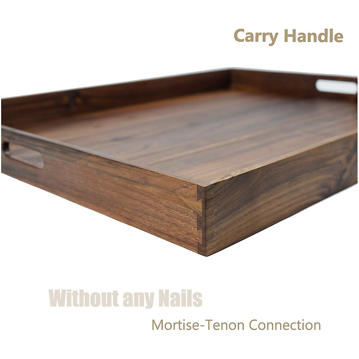 MAGIGO 30 x 24 Inches Extra Large Rectangle Black Walnut Wood Ottoman Tray with Handles, Serve Tea, Coffee Classic Wooden Decorative Serving Tray