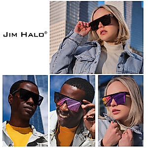 JIM HALO Flat Top Shield Sunglasses Square Mirror Rimless Glasses for Women Men (Black Frame/Mirror Purple Lens)