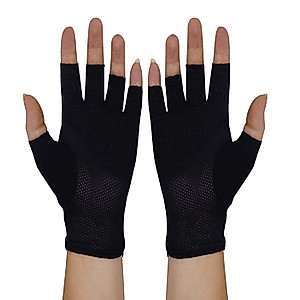 Bienvenu Mens Summer UV Protection Half Finger Outdoor Hiking Driving Cycling Riding Cotton Sunblock Gloves, Black