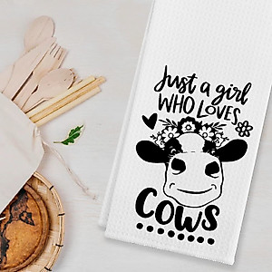 Just a Girl Who Loves Cows Kitchen Towels & Tea Towels, Dish Cloth Flour Sack Hand Towel for Farmhouse Kitchen Decor,24 X 16 Inches Cotton Modern Dish Towels Dishcloths Set of 2,Cow Lovers Girls Gift
