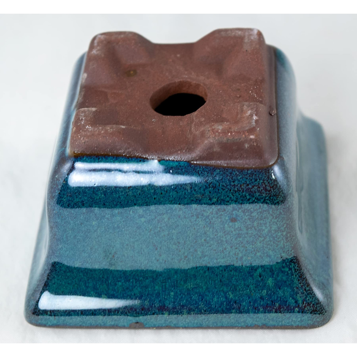 Square Green Glazed Mini Mame Bonsai Pot, Cactus and Succulent Planter & Accent Plants Vase - 3.25"x 3.25"x 2" + Mesh