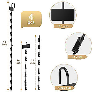 HawHawToys Hanging Merchandise Strips with Hooks, Pack of 4 – 31”Chip Rack with 12 Clips, Chips Holder, Hanging Display Strip for Retail Displaying