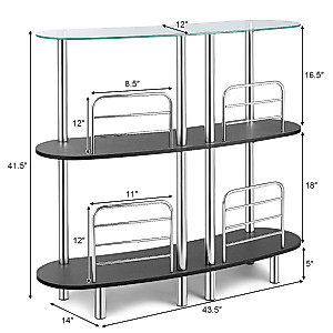 COSTWAY 3-Tier Glass Liquor Bar Cabinets, Wine Bar Storage with Tempered Glass Counter Top and Metal Frame, Bar Unit with 2 Shelves, Bar Organize Ideal for Living Room/Home/Kitchen/Bar/Pub