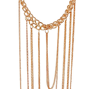 Golden Body Chain Vertical Layered Sexy Gold Tassels, Diamond Necklace Fashion Jewelry Belly Chest Bra Hot Bikini Beach Club Party Harness Birthday Anniversary Holiday Gifts for Women Ladies Girl